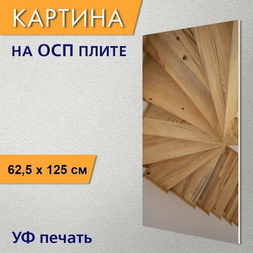 Вертикальная картина на ОСП "Лестница, цифры, деревянный" 62x125 см. для интерьериа