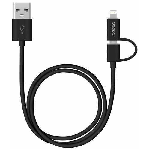 Кабель Deppa USB - microUSB/Lightning (72203/4), 1.2 м, черный