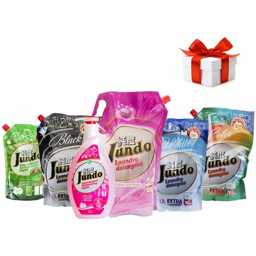 Jundo Набор из 6 средств: гели для мытья посуды и стирки+кондиционер+подарок