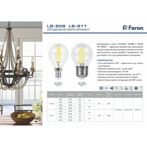 Набор светодиодных ламп E27 11W 2700K (теплый) G45 Feron LB-511 (38015) - 10 шт.