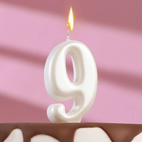 Свеча для торта "Овал" цифра "9", большая, жемчужный, 5,5 см