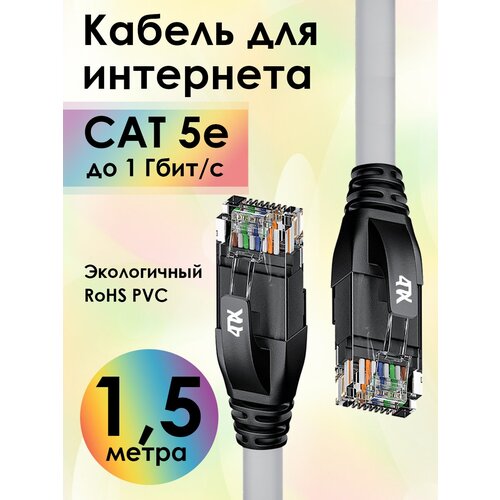 Патч-корд UTP LAN компьютерный кабель для подключения интернета cat 5e RJ45 1Гбит/c (4PH-LNC5000) серый 1.5м