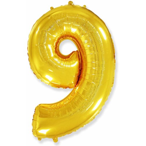 Воздушный шар фольгированный золотой "Цифра 9", 100 см