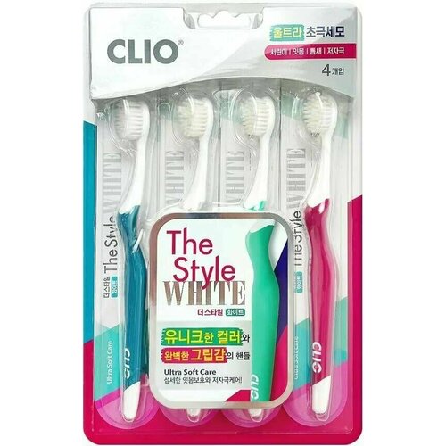 Clio Набор зубных щеток The Style White Ultra Soft Care Toothbrush, 4 шт