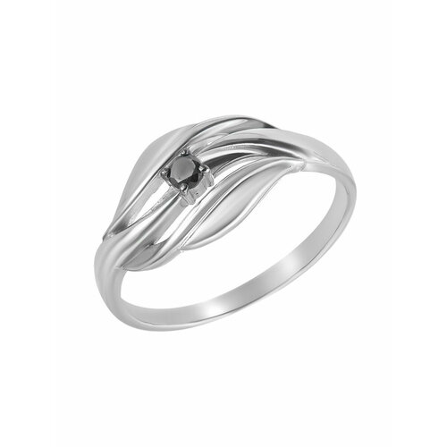 Перстень, серебро, 925 проба, чернение, родирование, бриллиант, размер 19, серебряный, черный