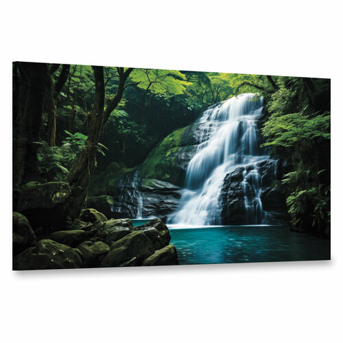 Интерьерная картина 100х60 "Пейзаж с водопадом и тропинкой в лесу"