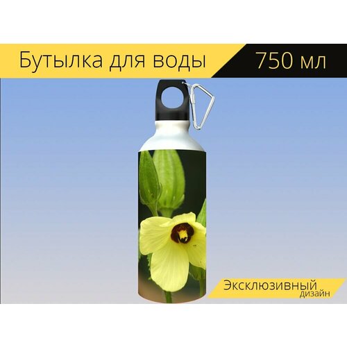 Бутылка фляга для воды "Цветок, бамии цветок, сад" 750 мл. с карабином и принтом