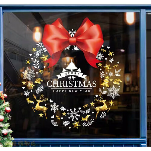 Статические наклейки на окна, витражи и стеклянные двери Рождественский венок, 51*46 см
