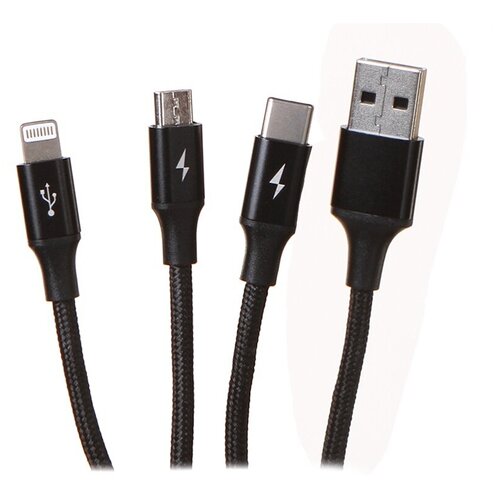 Кабель Baseus Rapid Series 3 в 1 Micro USB / Lightning / Type-C 3A с поддержкой Fast Charge, черный