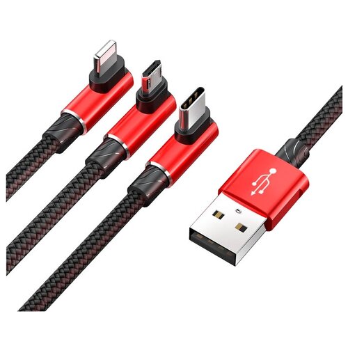 Кабель Baseus MVP 3-in-1 Mobile game USB - Lightning/microUSB/USB Type-C (CAMLT), черный/красный