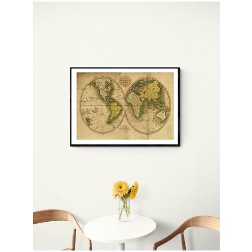 Постер / Плакат / Картина Старинная карта мира на английском 50x70 см в раме