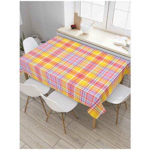 Скатерть прямоугольная JoyArty на кухонный стол "Яркая шотландка" из оксфорда, 180x145 см