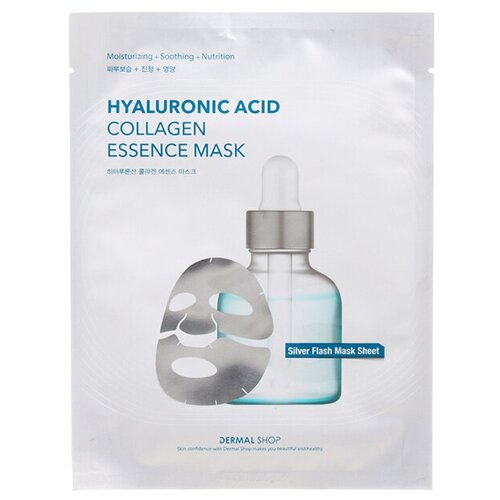 DERMAL Фольгированная маска hyaluronic acid collagen essence mask коллагеновая с гиалуроновой кислотой и пептидами (серебряная), 30 г, 30 мл