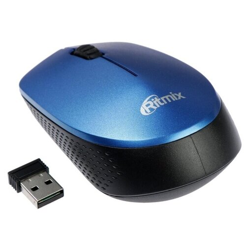 Мышь Ritmix RMW-502, беспроводная, оптическая, 1200 dpi, 2xAAA(не в компл), USB, синяя