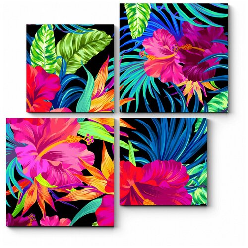 Модульная картина Яркая тропическая флора 140x140