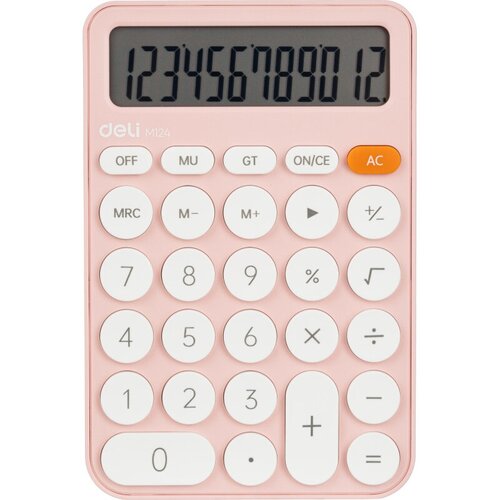 Комплект 50 штук, Калькулятор настольный комп. Deli EM124, 12-р, батар, 158х105мм, розовый