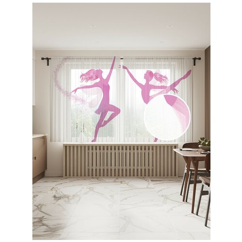Тюль, фототюль короткий JoyArty "Танец фей" высота 180 см, ширина 145 см (2 полотна) на шторной ленте, крючки в комплекте