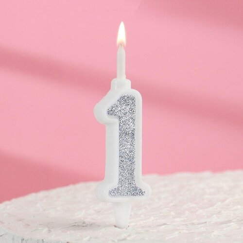 Свеча для торта "Суперблеск", 10,4 см, цифра "1", серебряная блестка