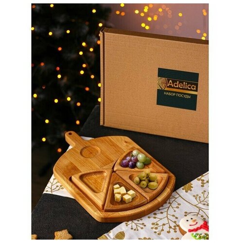 Adelica Подарочный набор посуды Adelica «Сырная мозайка», доска разделочная 35×22 см, менажницы 4 шт, 12,5×9 см, берёза
