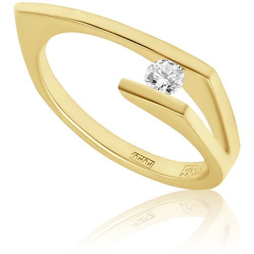 Кольцо помолвочное 1RBC, желтое золото, 585 проба, бриллиант, размер 16.25