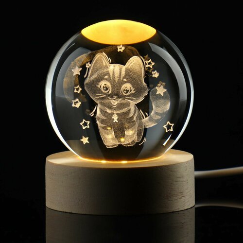 Светильник ночник стеклянный шар "Котик"