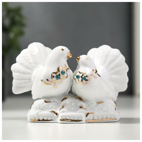 Сувенир керамика "2 воркующих голубя" со стразами 8х11х4,5 см