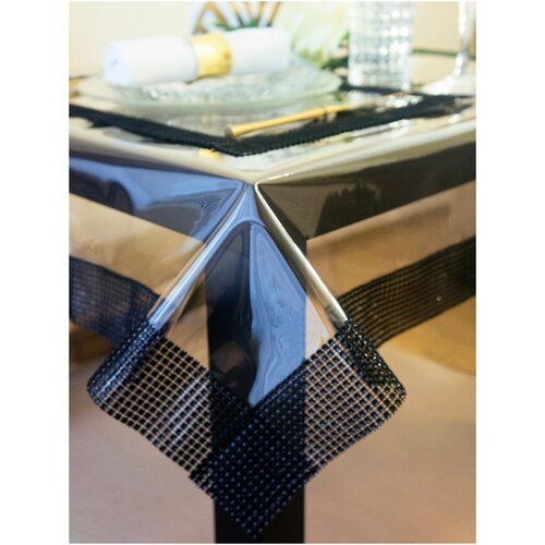 Скатерть силиконовая Pro.Decor, прямоугольник 240x140 см (0,3 мм), черная, гибкое стекло / Скатерть для дома, кухни, гостиной, столовой/