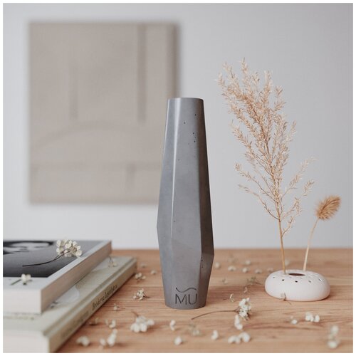 Декоративная ваза для сухоцветов Megan XS, 20 см, бетон, серая глянцевая