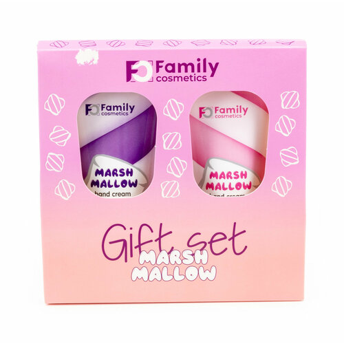 FAMILY COSMETICS Подарочный набор для женщин MARSHMALLOW (Кремы д/рук ванильный + малиновый)