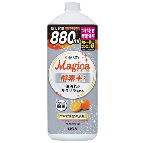 LION Жидкость для мытья посуды Charmy Magica+ Фруктовый Апельсин сменный блок, 0.88 л