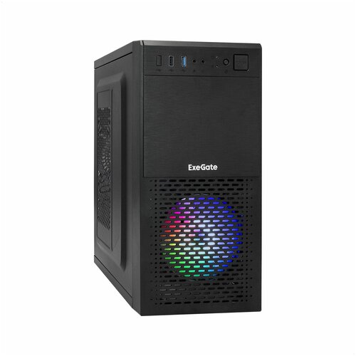 Корпус Minitower ExeGate mEVO-7807-NPX600 (mATX, БП 600NPX 12см, 1*USB+1*USB3.0, черный, 1 вент. 12см с RGB подсветкой) EX292985RUS