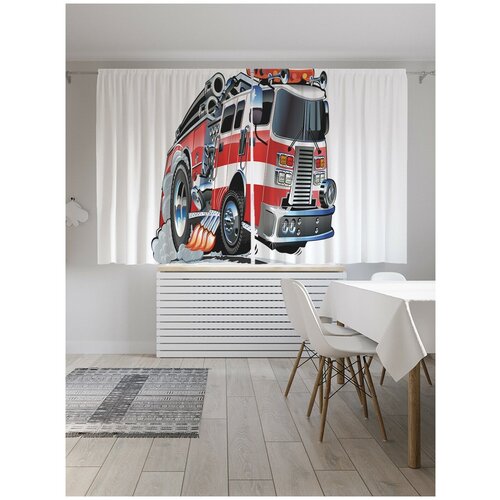 Классические шторы JoyArty "Пожарная машина в пути", серия Oxford DeLux, 2 полотна 145x180 см
