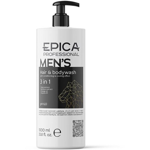 EPICA Professional Шампунь мужской универсальный Men's 3 in 1 для волос и тела, 1000 мл