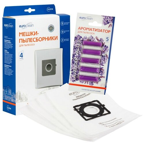 Мешки-пылесборники Euroclean синтетические 4 шт и ароматизатор "Лаванда" для пылесоса LG V-C3G41