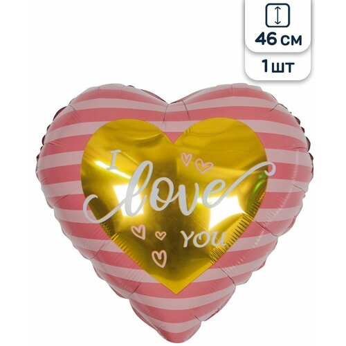 Воздушный шар фольгированный Falali сердце, Золотые сердца, Я Люблю Тебя, 46 см