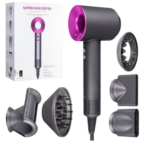 Фен набор для укладки волос Super Hair Dryer 6-in-1, кабель 1.8 м, Серый с фиолетовым