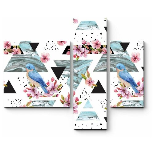 Модульная картина Птицы, цветы и треугольники 80x66