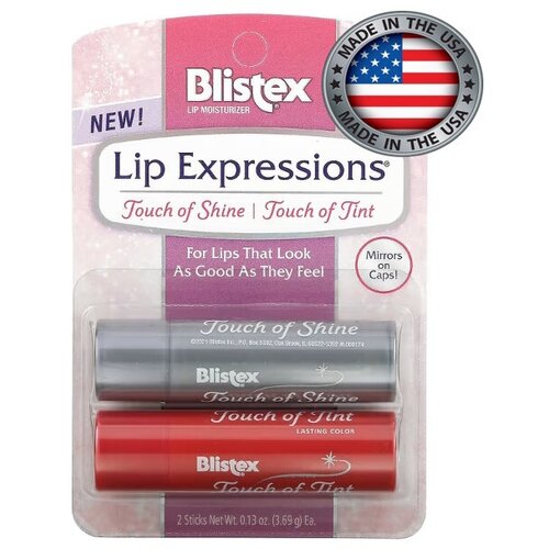 Blistex, Lip Expressions, Увлажняющий крем для губ, блеск / оттенок, 2 палочки (3,69 г) каждая