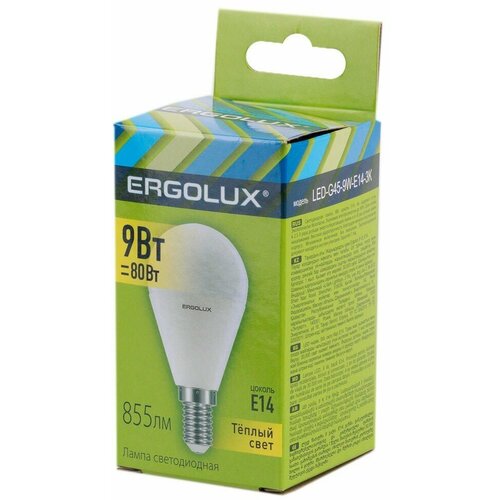 Лампа светодиодная ERGOLUX LED, 9Вт, E14,3000K, 172-265В, шар