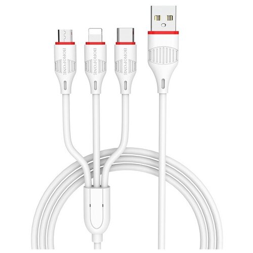 Кабель Borofone USB - micro-USB/Lightning/USB Type-C (BX17), 1 м, 1 шт., белый