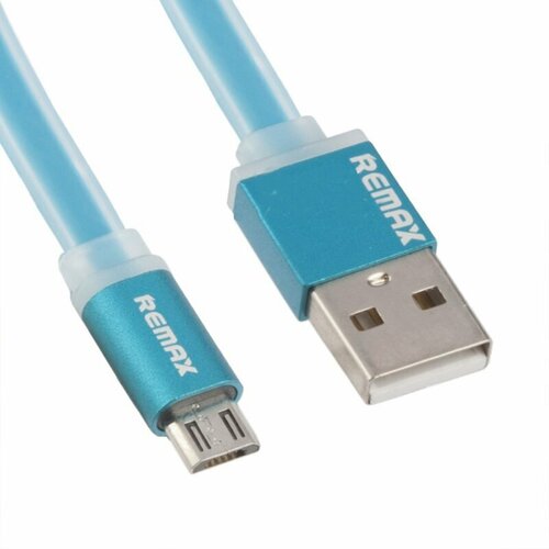 USB Дата-кабель Remax Micro USB плоский с золотым коннектором 1м (синий)