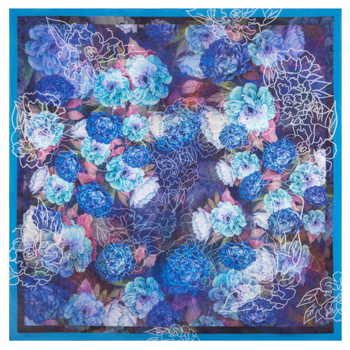 Платок Павловопосадская платочная мануфактура,135х135 см, голубой, синий