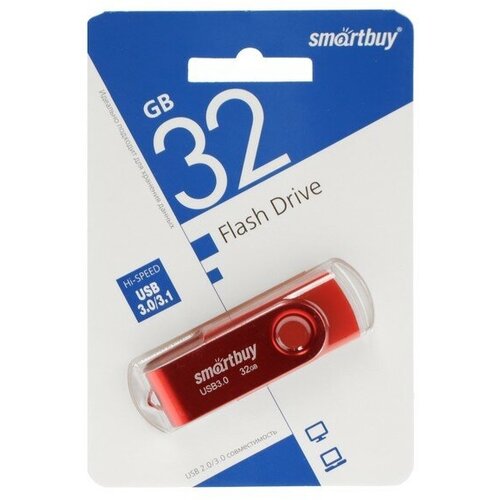 Флешка Smartbuy Twist, 32 Гб, USB 3.1, чт до 70 Мб/с, зап до 40 Мб/с, красная