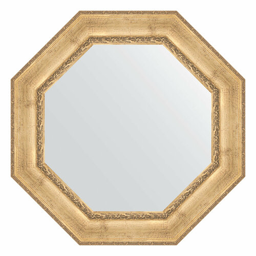 Зеркало настенное Octagon EVOFORM в багетной раме состаренное серебро с орнаментом, 82х82 см, для гостиной, прихожей и ванной комнаты, BY 3672