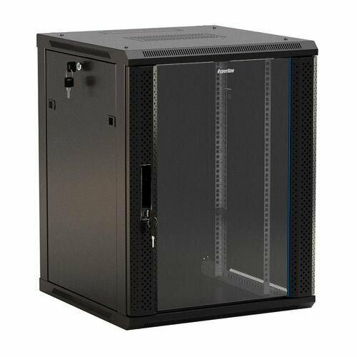 Шкаф коммутационный Hyperline TWB-1566-GP-RAL9004 настенный, стеклянная передняя дверь, 15U, 600x600 мм