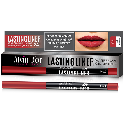 Alvin D'or Гелевый карандаш для губ автоматический Lasting Liner, 02 red (красный)