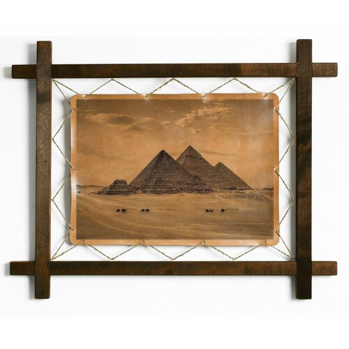 Картина Пирамиды в Гизе, гравировка на натуральной коже, интерьерная для украшения и декора на стену в деревянной раме, подарок, BoomGift