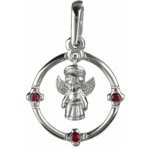 Подвеска CORDE Серебряная подвеска ангел с натуральными рубинами, серебро, 925 проба, родирование, рубин, размер 2.3 см.