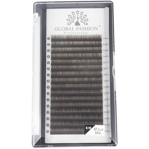 Global Fashion Ресницы для наращивания Premium Lashes / микс 7-13 мм, 0.10 мм / изгиб M / темный шоколад