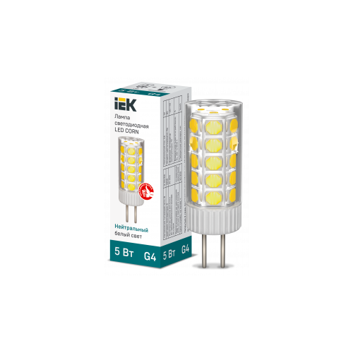 Лампа светодиодная CORN 5Вт капсула 4000К G4 12В керамика | код LLE-CORN-5-012-40-G4 | IEK (8шт. в упак.)
